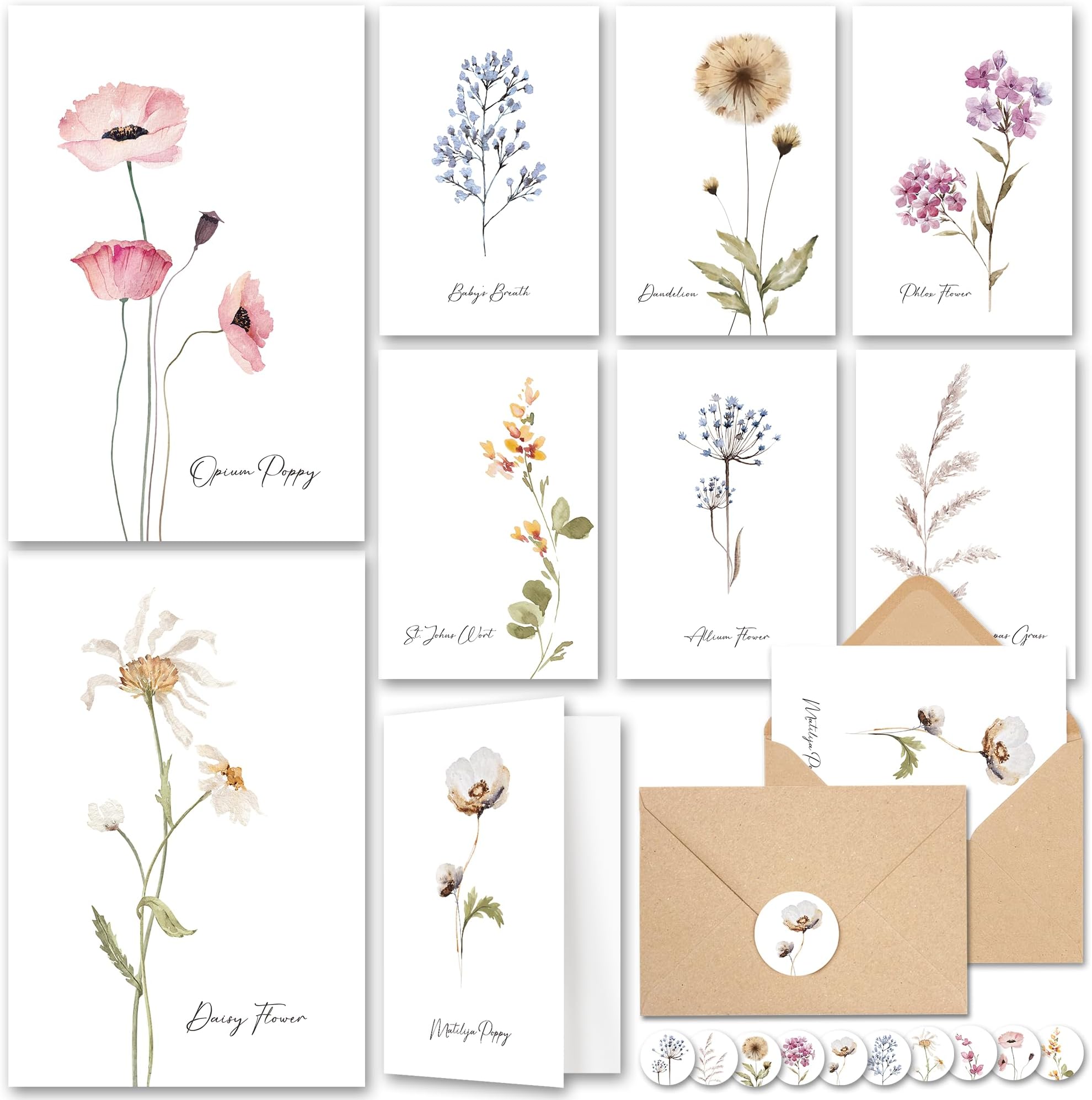 Amazon.com : Tashchow 5 Watercolor Flowers Greeting Cards All Occasion ...