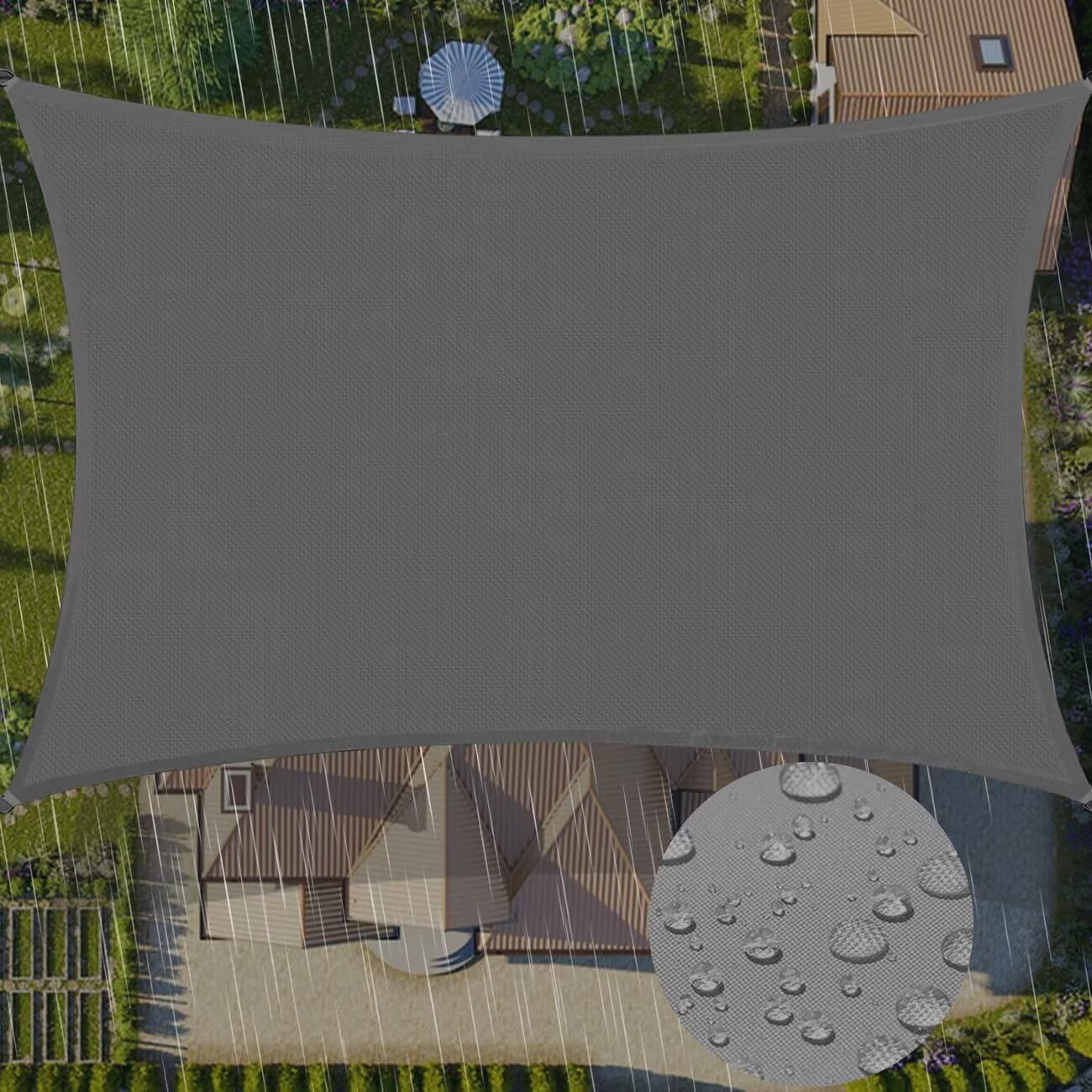 Waterproof Sun Shade Sail Rectangle, 8'x10' Gray Sun Shade Canopy 95% ...