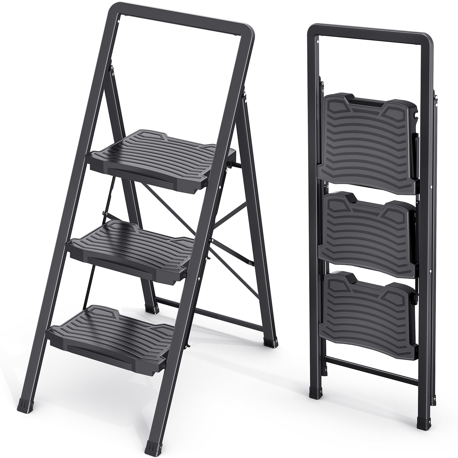 Snapklik.com : KINGRACK 3 Step Ladder 800lb Capacity, Folding Step Stool
