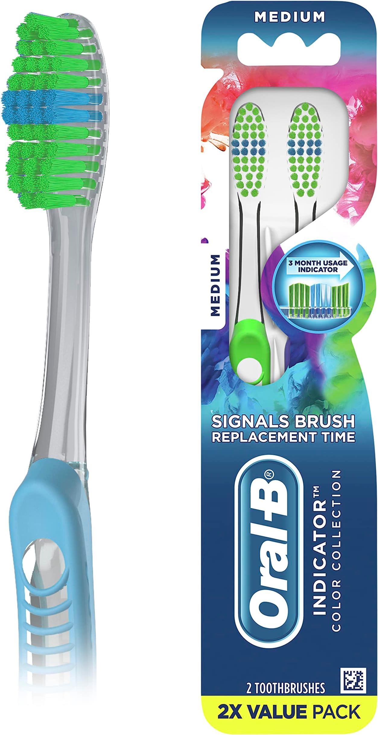 Amazon.com : Oral-B Indicator Color Collection Toothbrushes, Medium, 2 ...