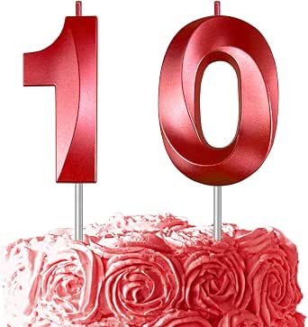 Amazon.com: Red Number 10 Candle, 3D Diamond 2.76 Inch Number Birthday ...