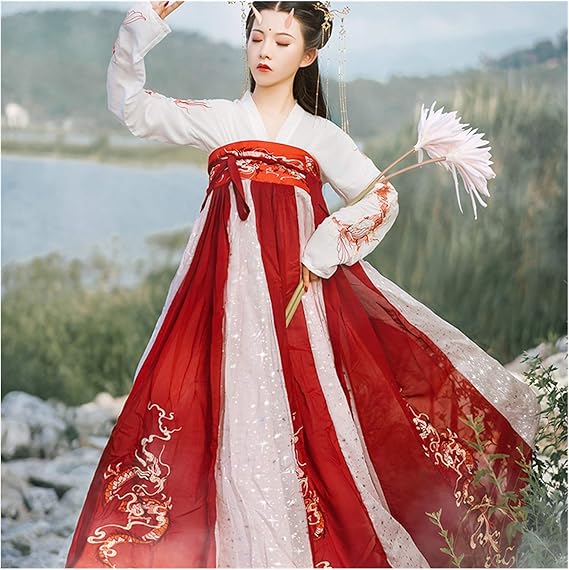 Vestidos de Hanfu para mujer, estilo chino, elegante, bordado rojo ...