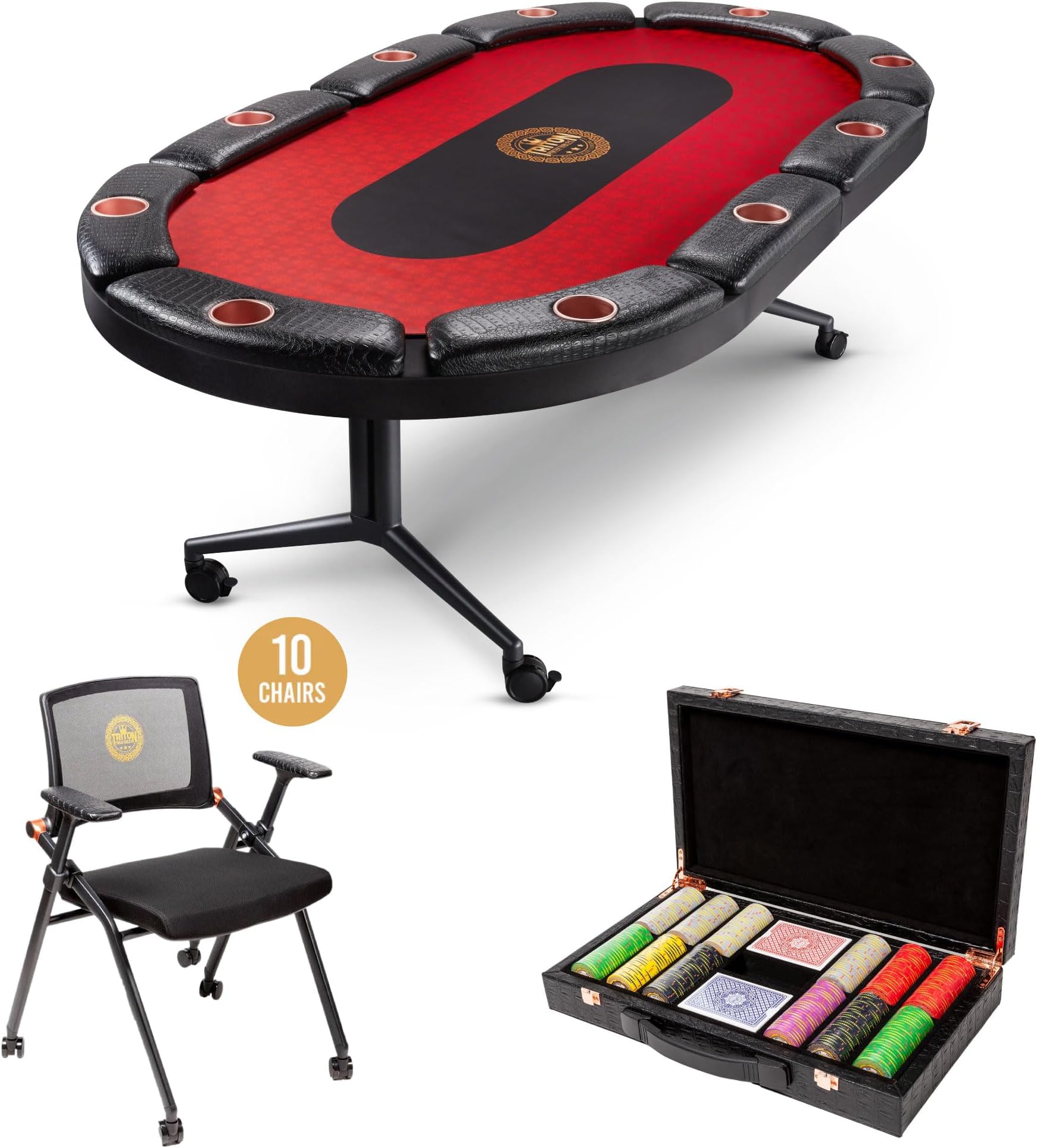 Amazon.com: Triton Premium Poker Table for 10 Players with 10 Chairs ...