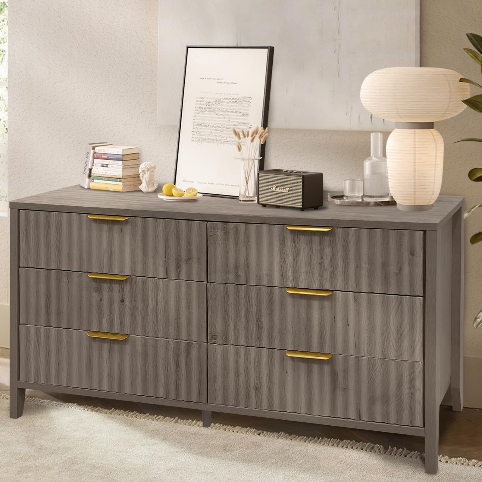 Amazon.com: visisite Dresser for Bedroom, Dresser with 6 Large Drawer ...