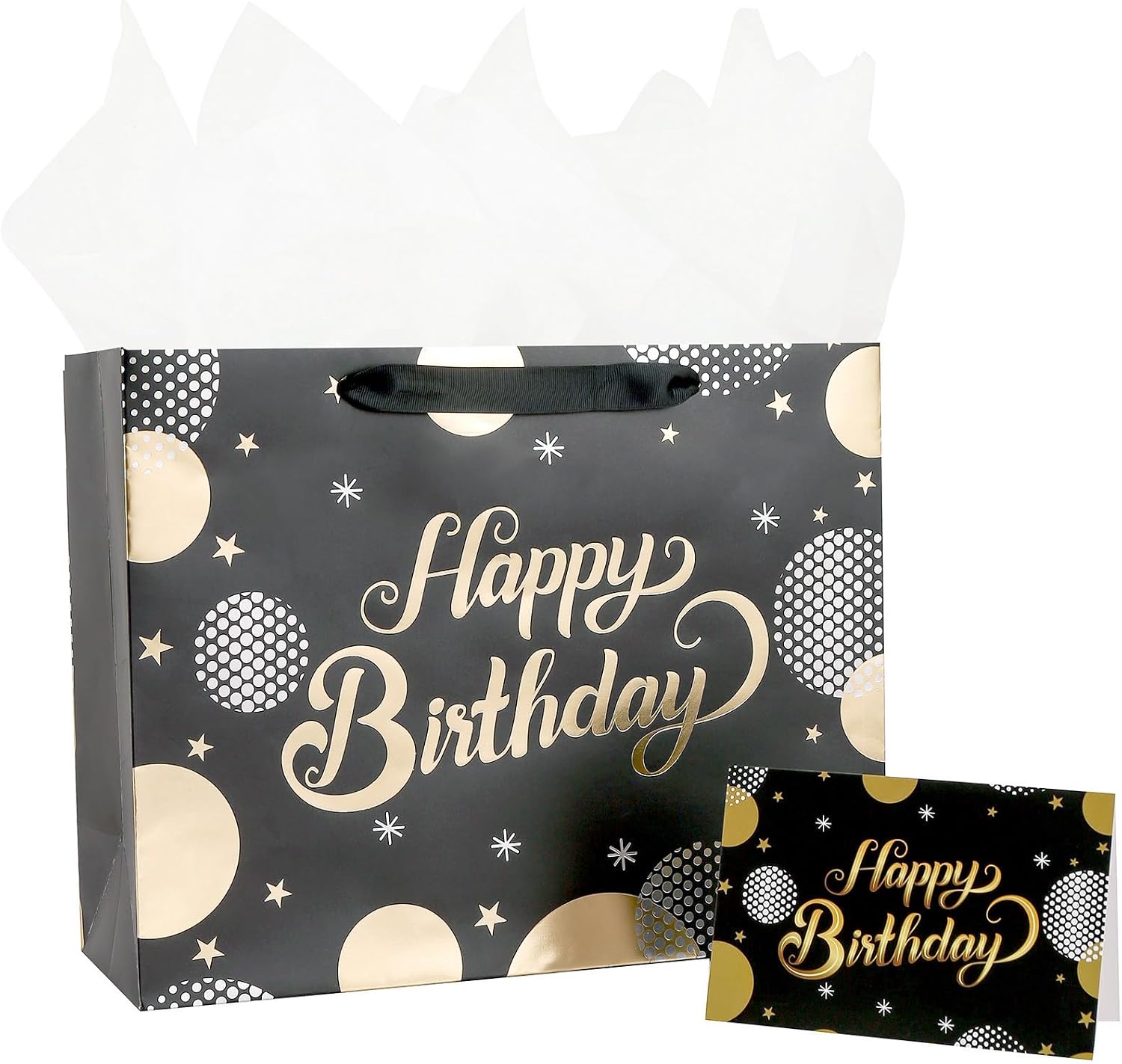 Amazon.com: U'COVER 13" Black Happy Birthday Gift Bags Medium Size for ...