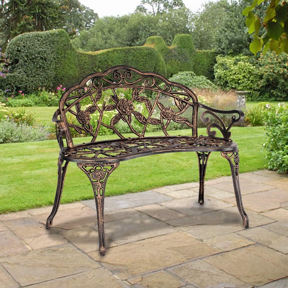 Amazon.com: SSLine Garden Bench Outdoor Metal Benches Antique Bronze ...