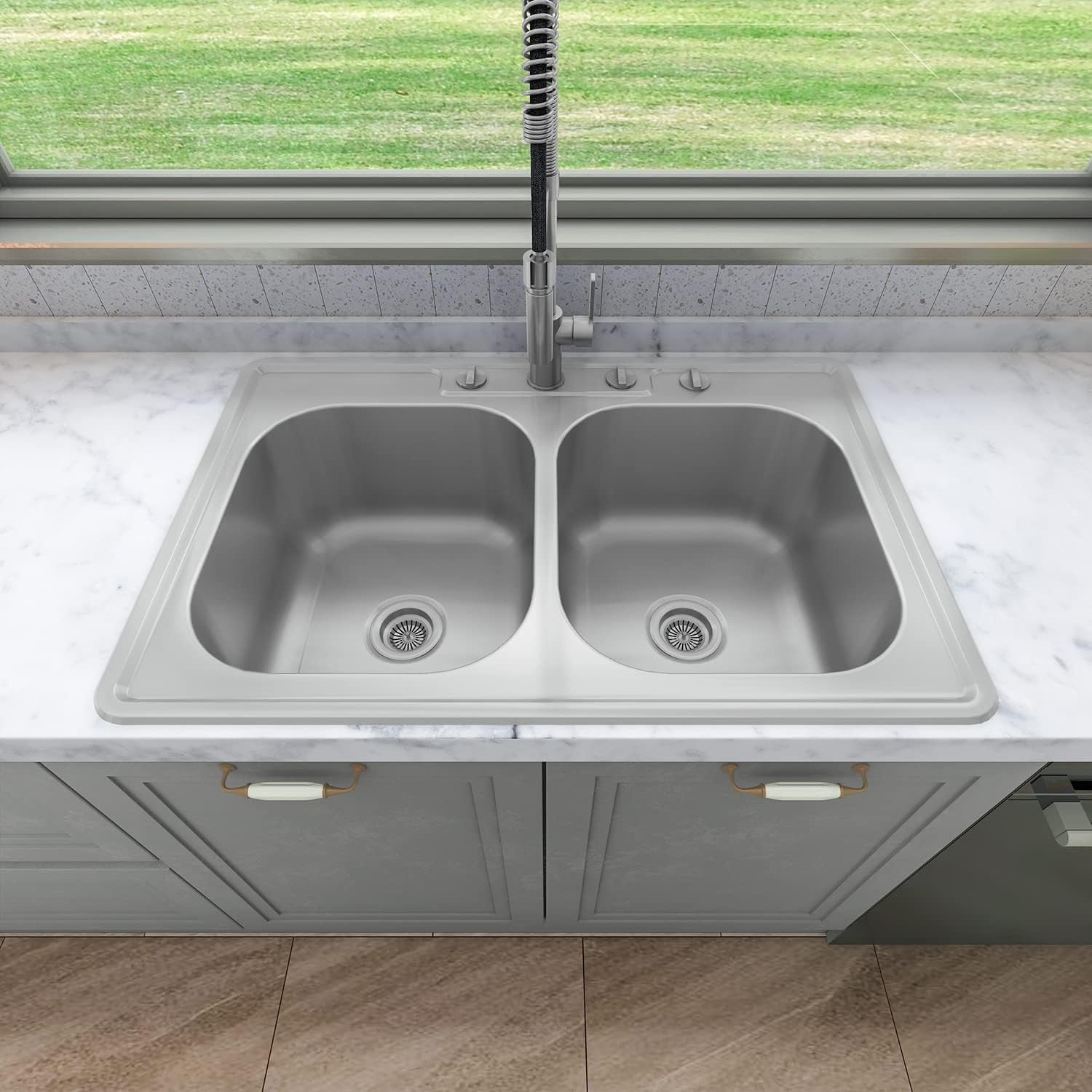 Sinber 33" Drop in Double Bowl 304 Stainless Steel Kitchen Sink ...