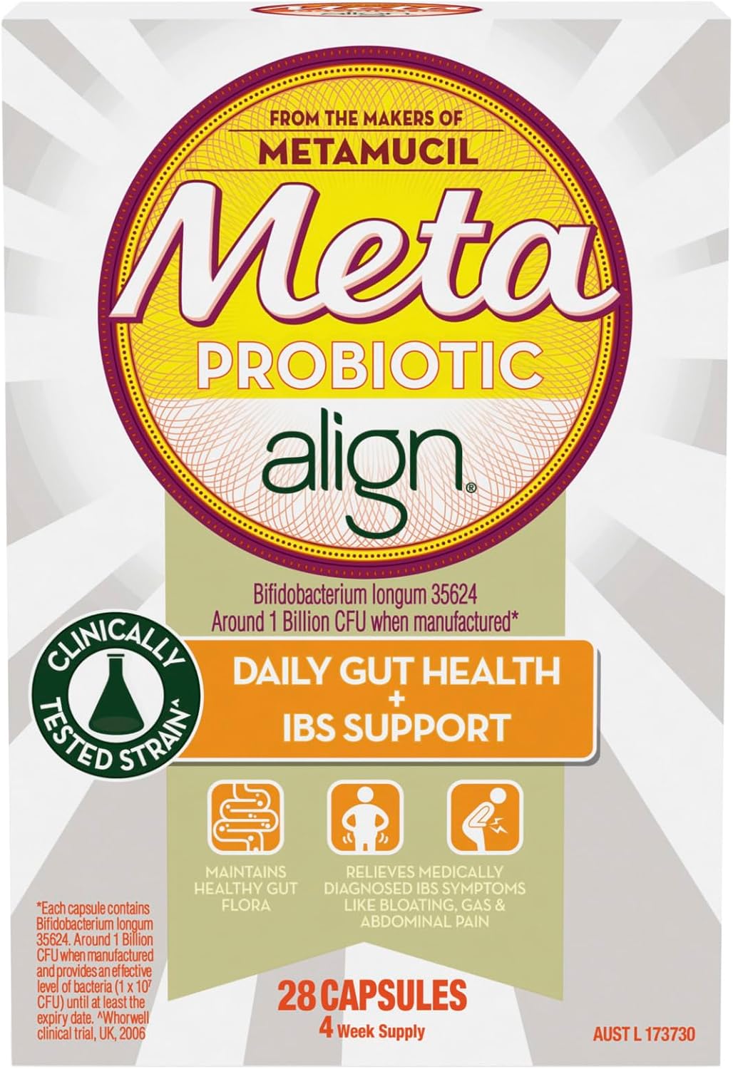 Metamucil Meta Align Daily IBS Probiotics Capsules 28 Pack : Amazon.com ...