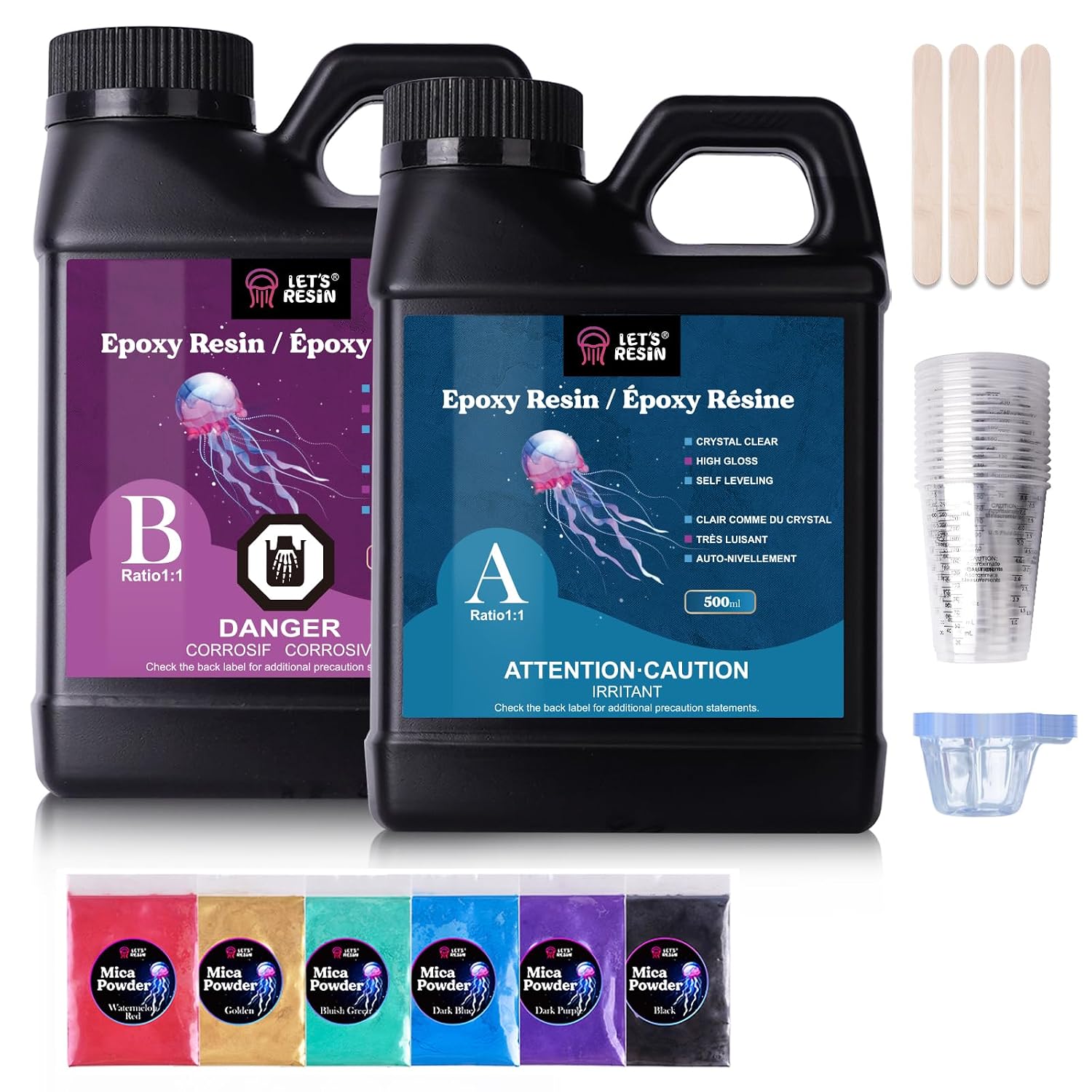 LET'S RESIN Casting Epoxy Resin Kit, 1L(34oz) Crystal Clear & Bubble ...