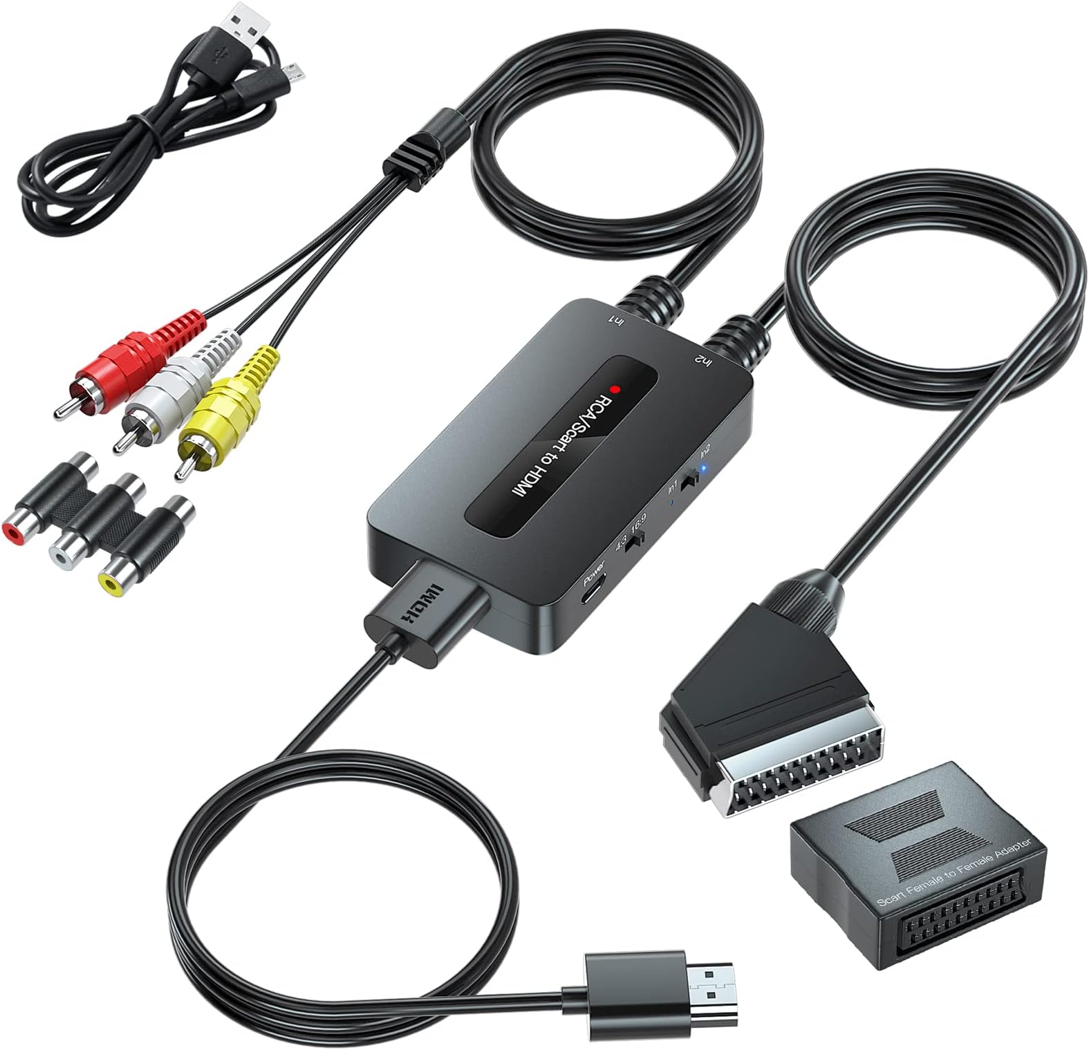 Kirolle 2 In 1 RCA/Scart to HDMI Dual Mode Converter, Support 4:3/16:9 ...