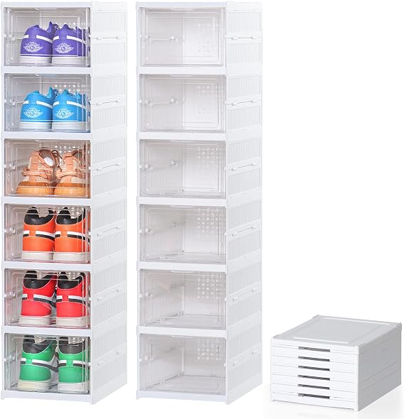 JULY'S SONG Shoe Boxes with 6 Pack Transparent Stackable Shoe Storage ...