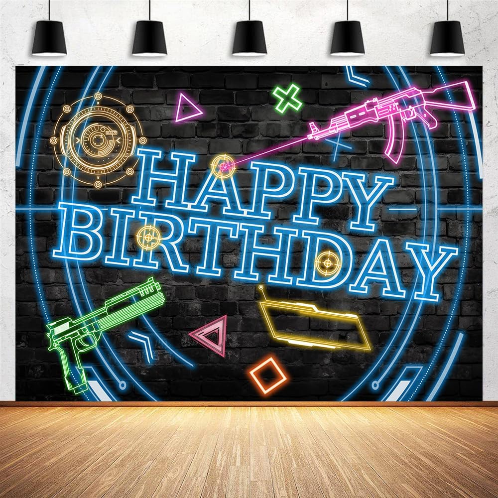 Amazon.com : 5x3 ft Laser Tag Gun Backdrop Neon Happy Birthday ...