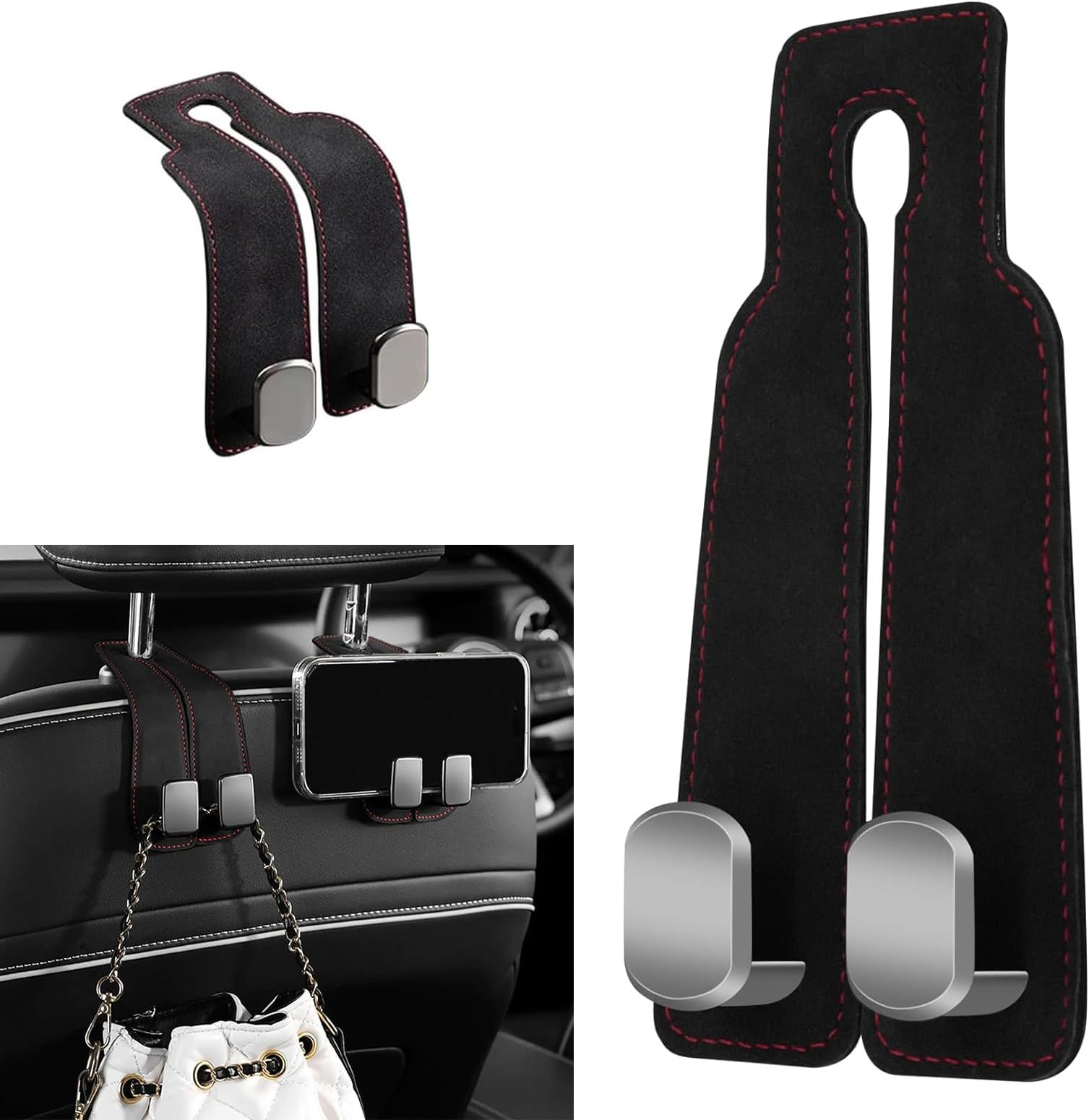 2Ps Car Seat Back Double Hook,Car Hooks for Headrest, Double Headrest ...