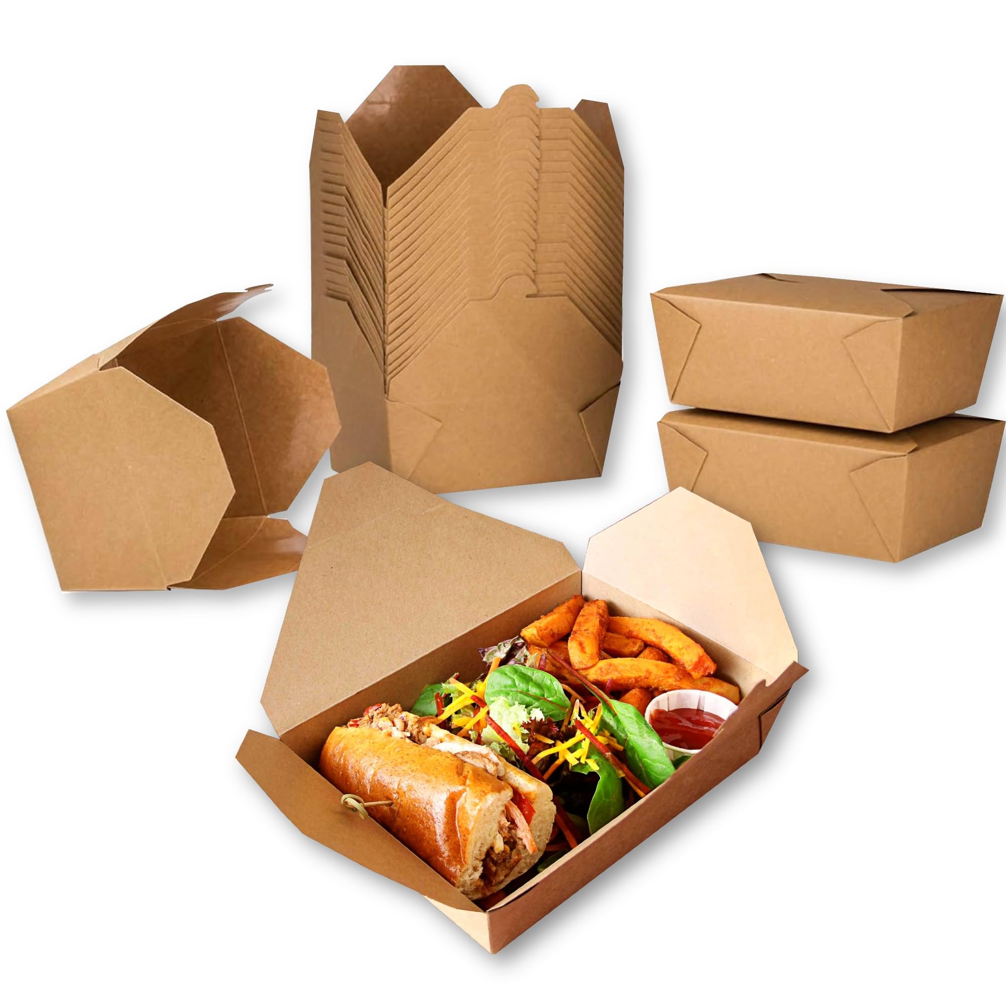 Clearly 25 Takeaway Boxes, L17 x W14 x H6.4cm Kraft Food Take Away ...