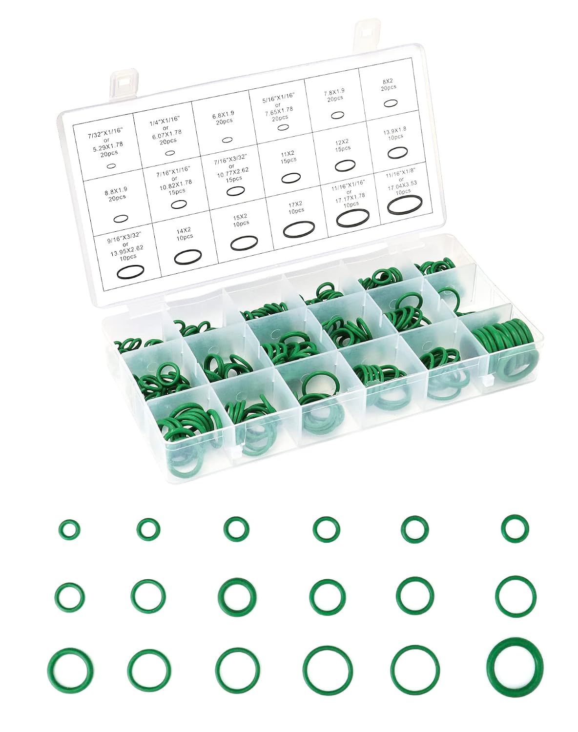 QWORK® 270 pezzi kit di guarnizione o ring, 18 misure in verde, per ...