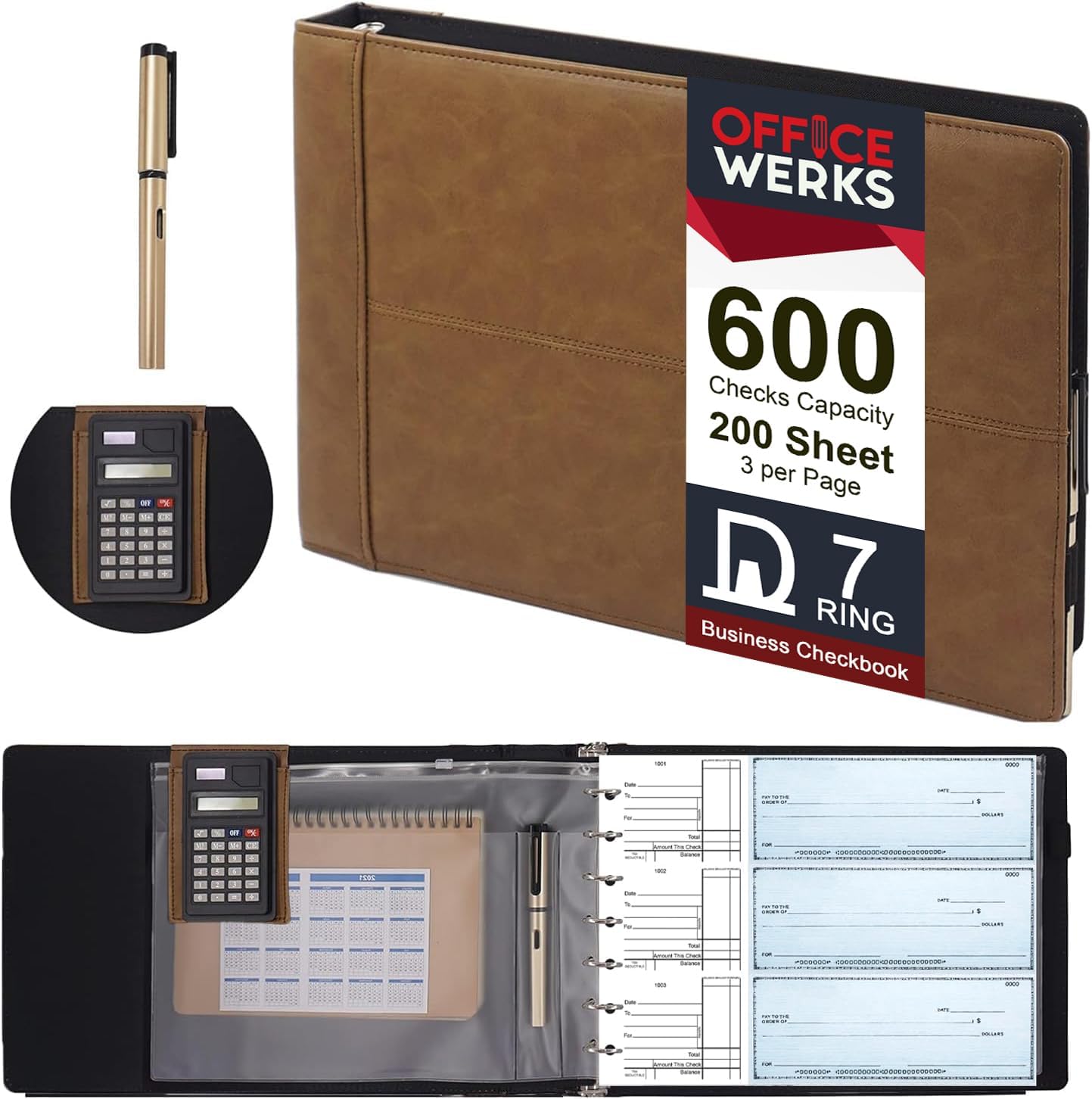 Amazon.com : Office Werks Executive Check Binder with Calculator & Pen ...