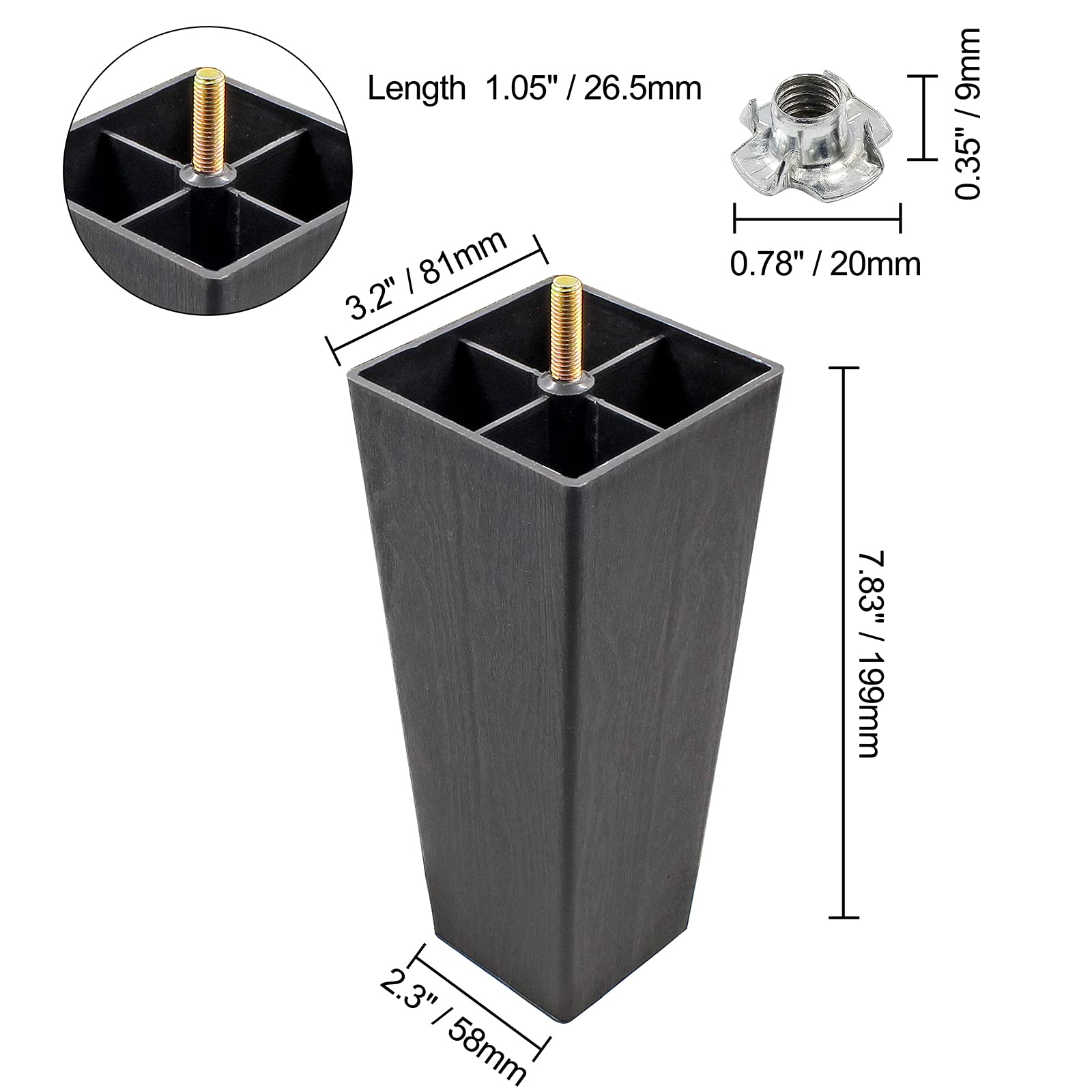 Snapklik.com : Seimneire 4Pcs 8 Inch Sofa Legs, Plastic Couch Feet ...