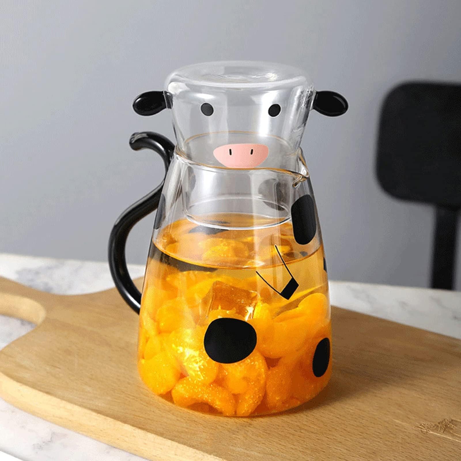 Amazon.com: Renococo Cow Glass Water Pitcher with Glass Cup,17Oz ...