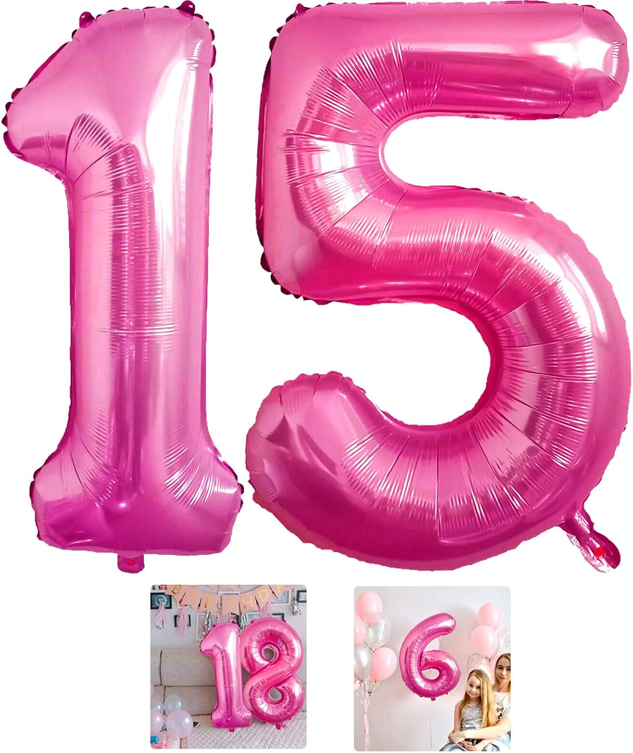 Amazon.com: 15 Number Balloon Pink 40 inch Big Foil Mylar 15th Balloons ...