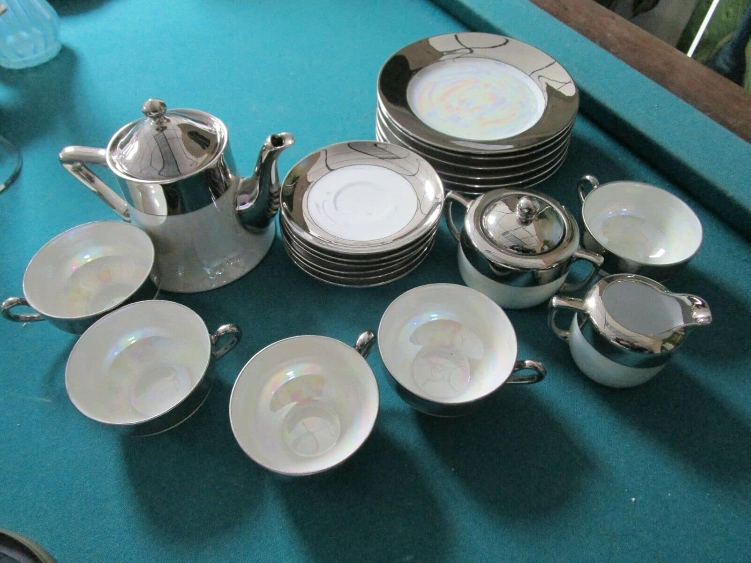 Amazon.com: Czech Porcelain Tea Set Platinum Rim EPIAG Compatible with ...