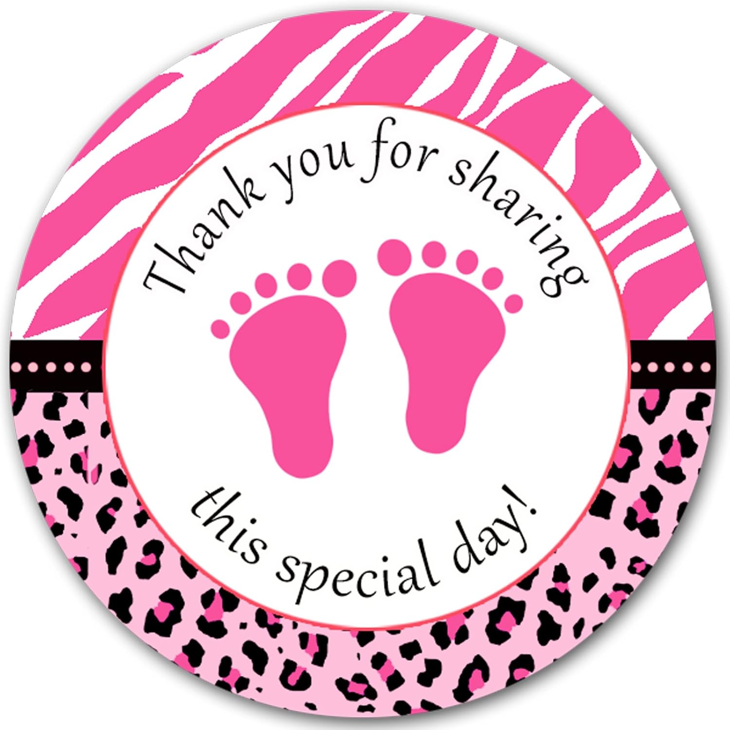 Amazon.com: 40 Stickers Baby Girl Shower Favor Label Zebra Leopard Feet ...