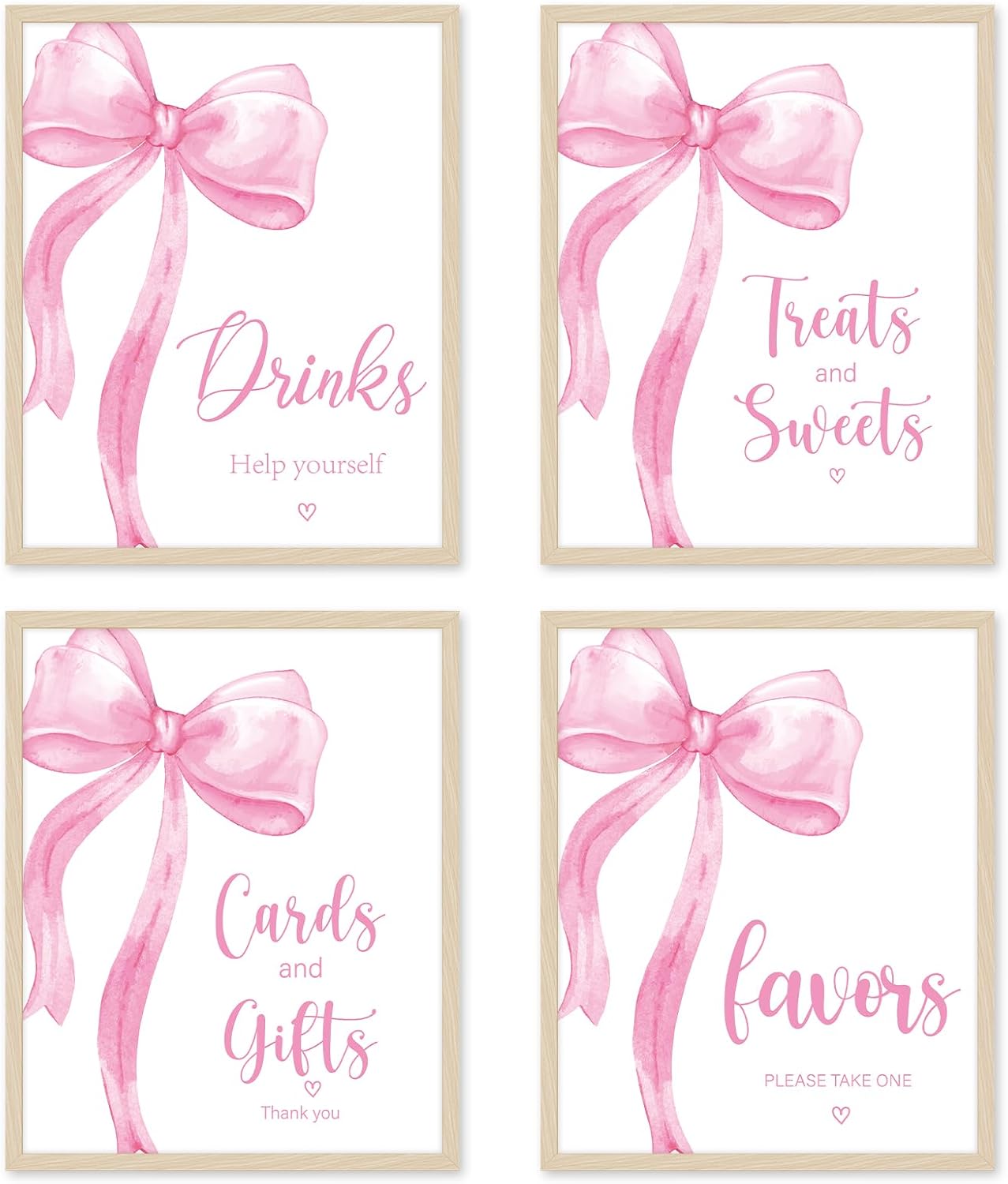 Amazon.com: FYSUIMU 4Pcs Pink Bow Table Signs Watercolor Bowknot ...