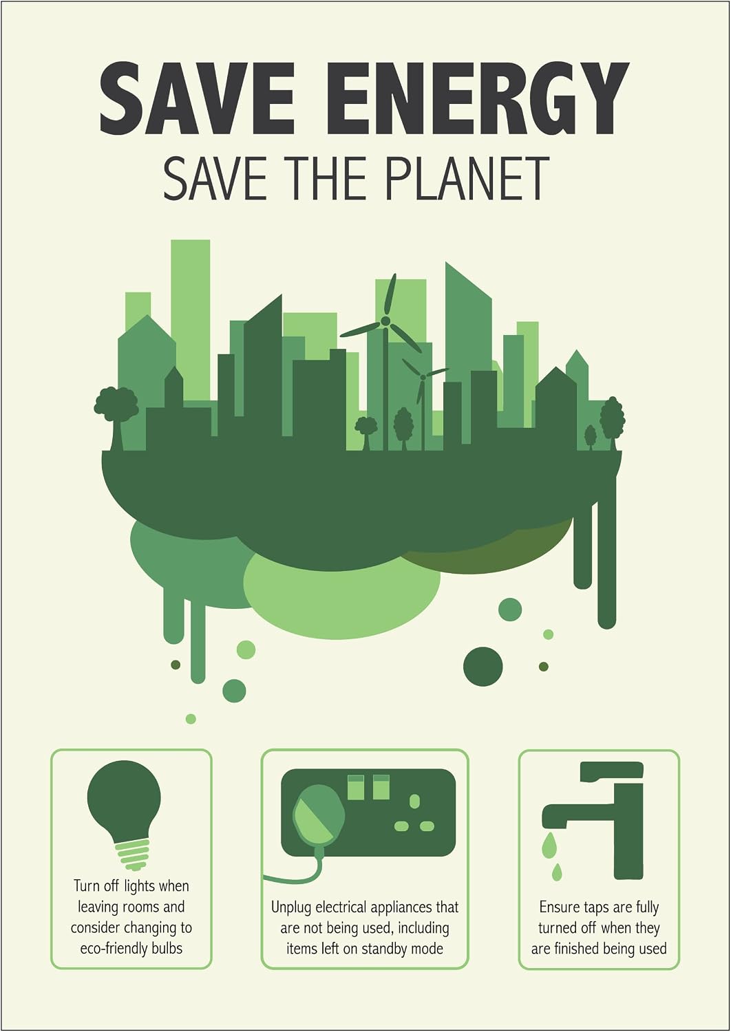 V Safety Energy Saving Poster - Save Energy Save The Planet - A3 ...