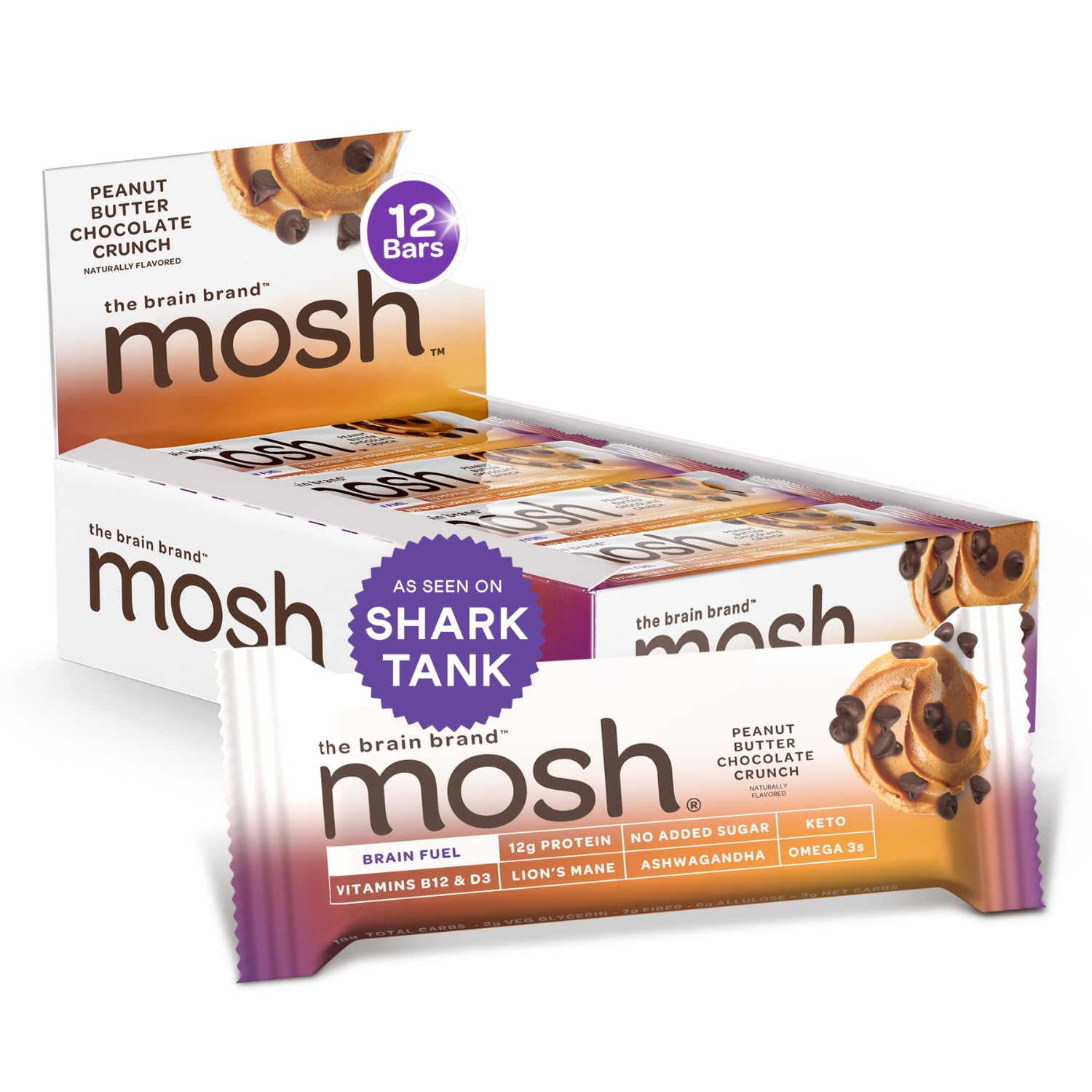 Amazon.com : MOSH Peanut Butter Chocolate Crunch Protein Bars, 12g ...