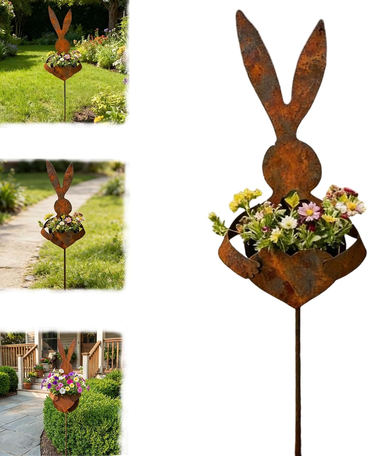 Amazon.com: ZLVVLZ Easter Vintage Metal Rabbit Shaped Planter Garden ...