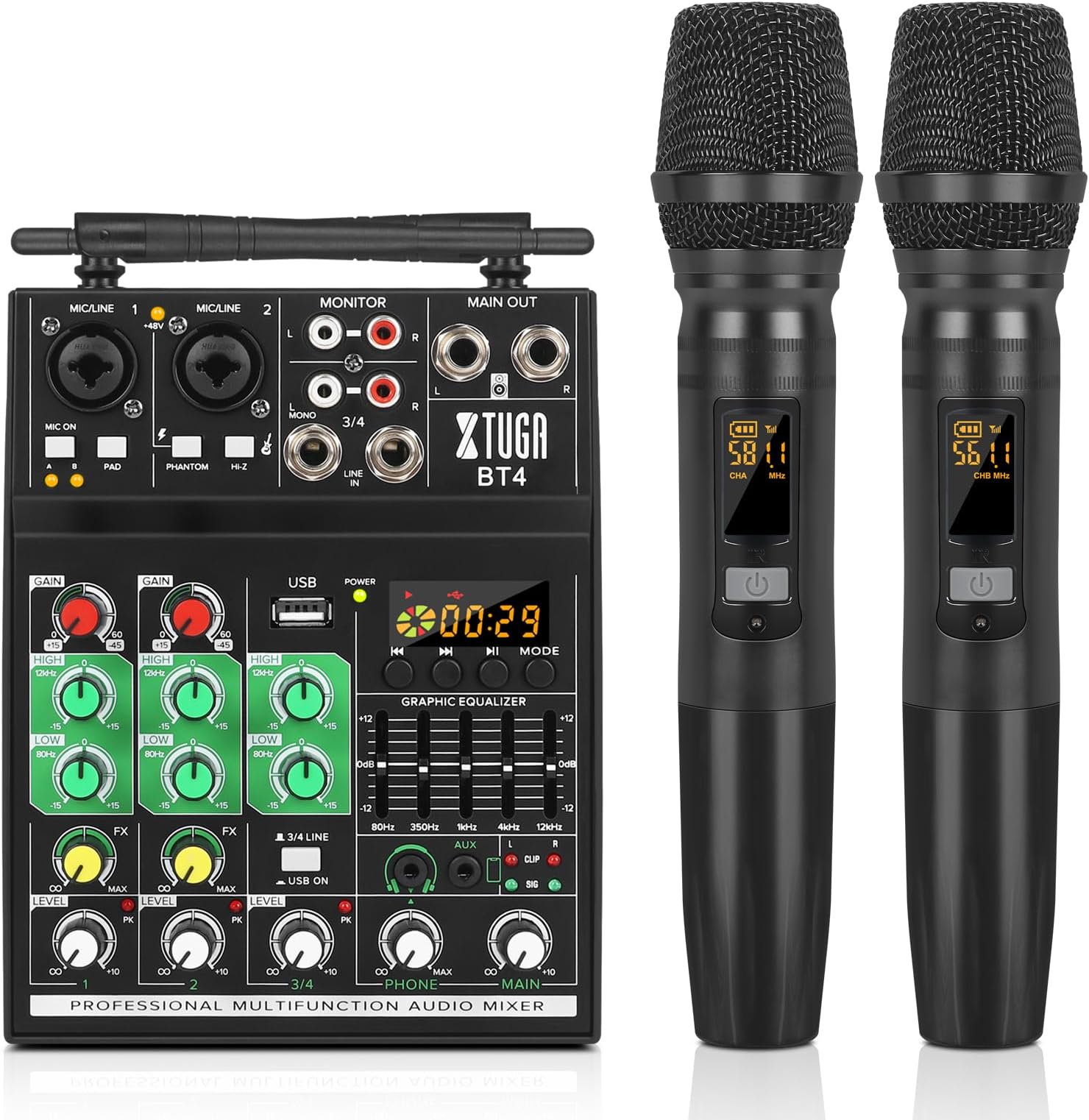 Amazon.com: XTUGA BT4 Karaoke Mixer with Wireless Microphone, 4 Channel ...