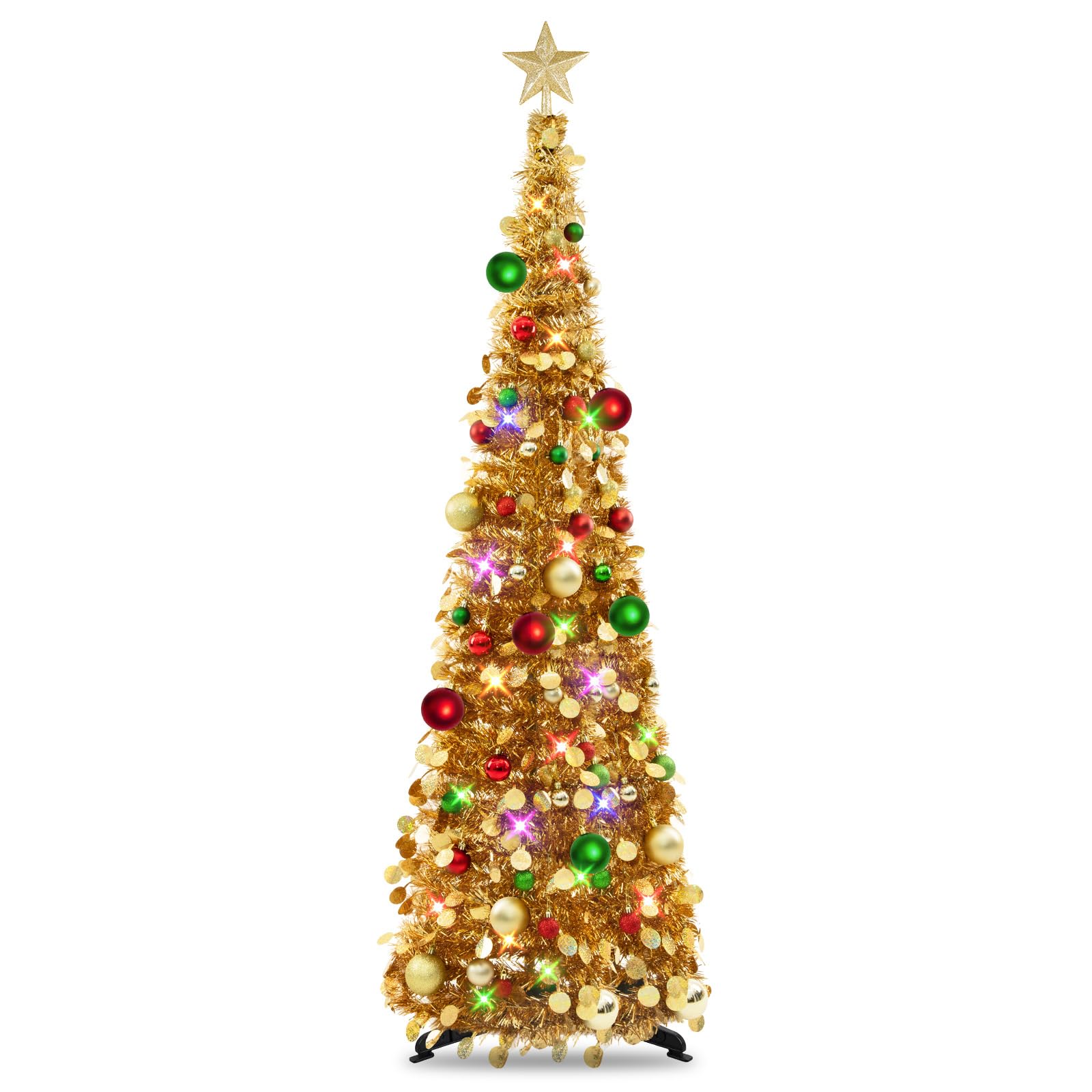 N&T NIETING Pop Up Christmas Tree with Lights & 30 Balls, 5Ft ...