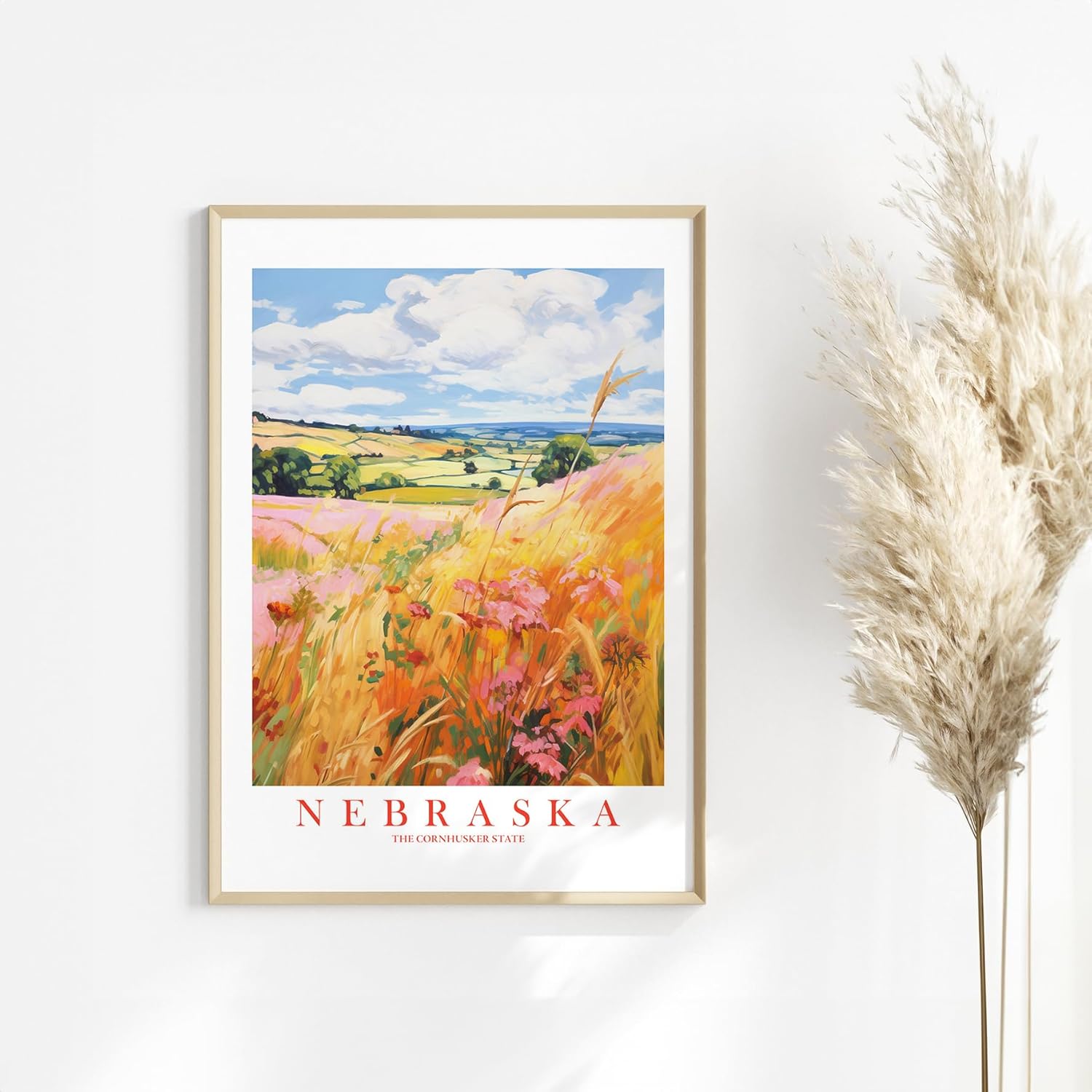 Nebraska Travel Print Cornhusker State Souvenir Yellow Orange Pink Wall ...