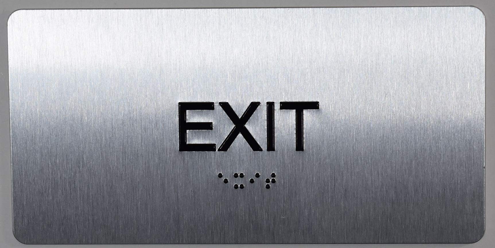 EXIT Sign Silver-Tactile Touch Braille Sign (Aluminium !!, Brush Silver ...