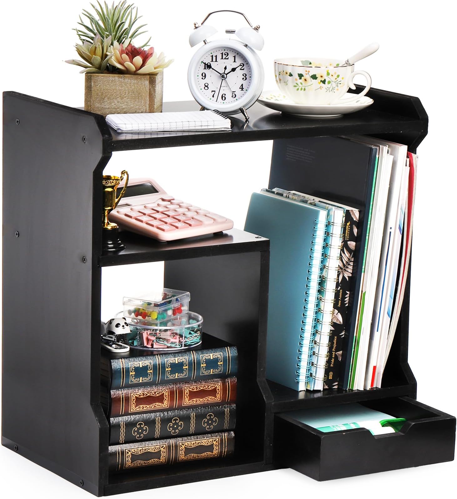 Amazon.com: TOPZEA Wood Desktop Shelf, Small Freestanding Bookshelf ...