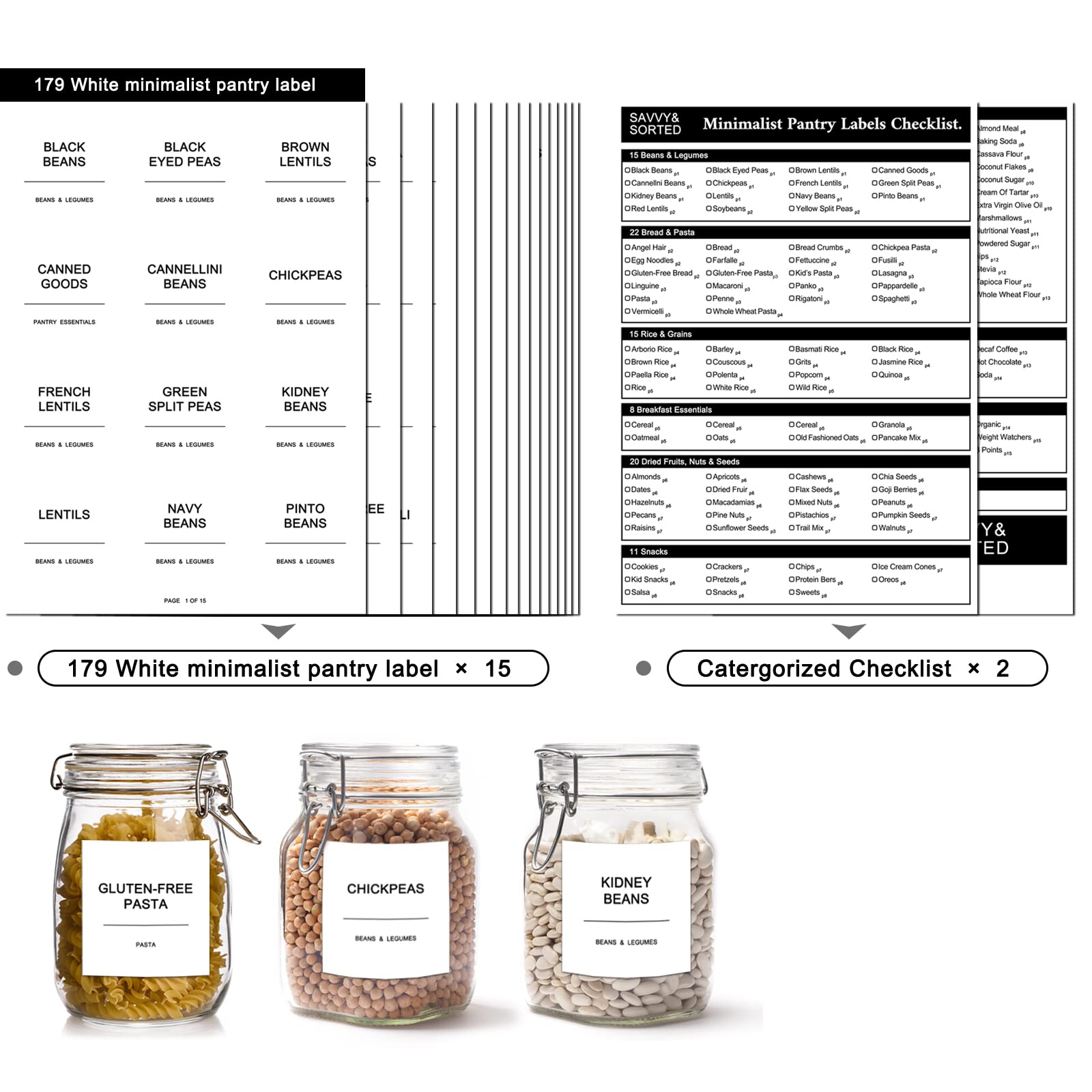 Buy ZTTXL 179 Kitchen Pantry Labels for Food Containers, Minimalist ...