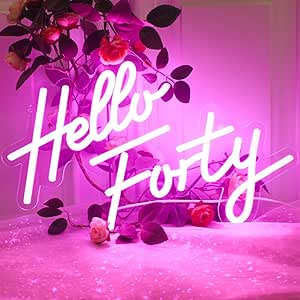KADAFAGO Hello Forty Neon Sign 40th Birthday LED Neon Light for Forty ...