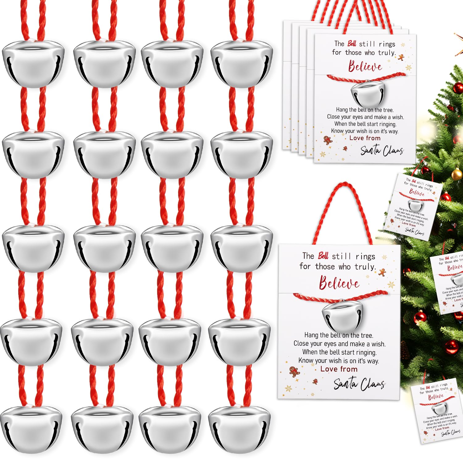 Amazon.com: 20 Pcs Christmas Believe Bells Ornaments Sleigh Polar ...