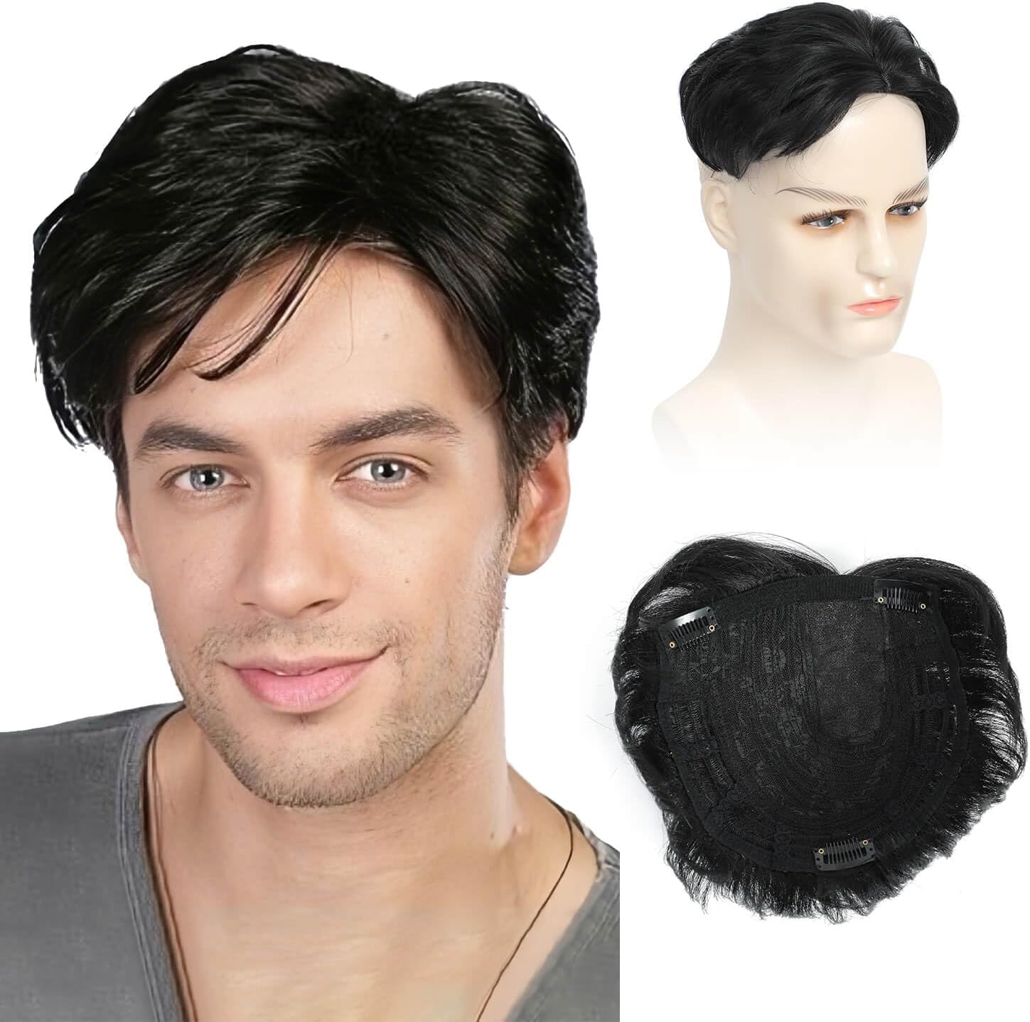 Amazon.com : H&Bwig Men Short Toppers Hairpiece Hair Extensions ...
