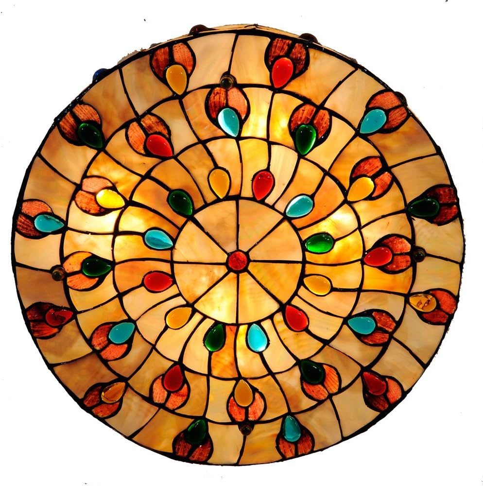 DINGGU™ 18 Inch 3 Lights Peacock Shell Tiffany Flush Mount Ceiling ...