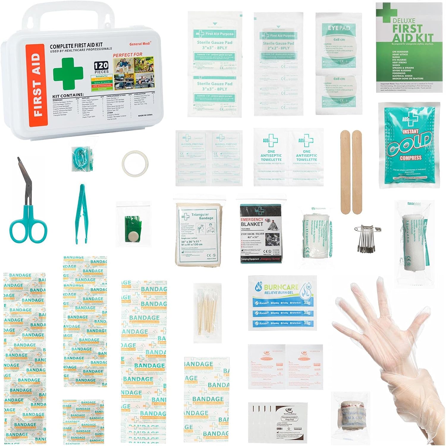Buy 120 Pieces Hardcase First Aid Kit - First Aid Box Includes Instant ...