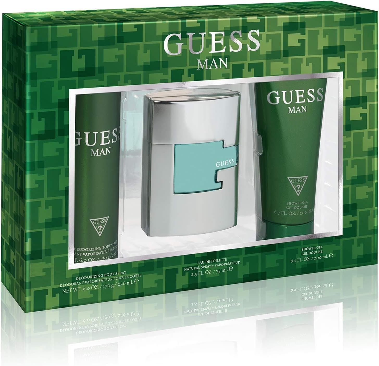 GUESS Green 75ml EDT + 200ml Shower Gel + 226ml Body Spray Set For Men ...