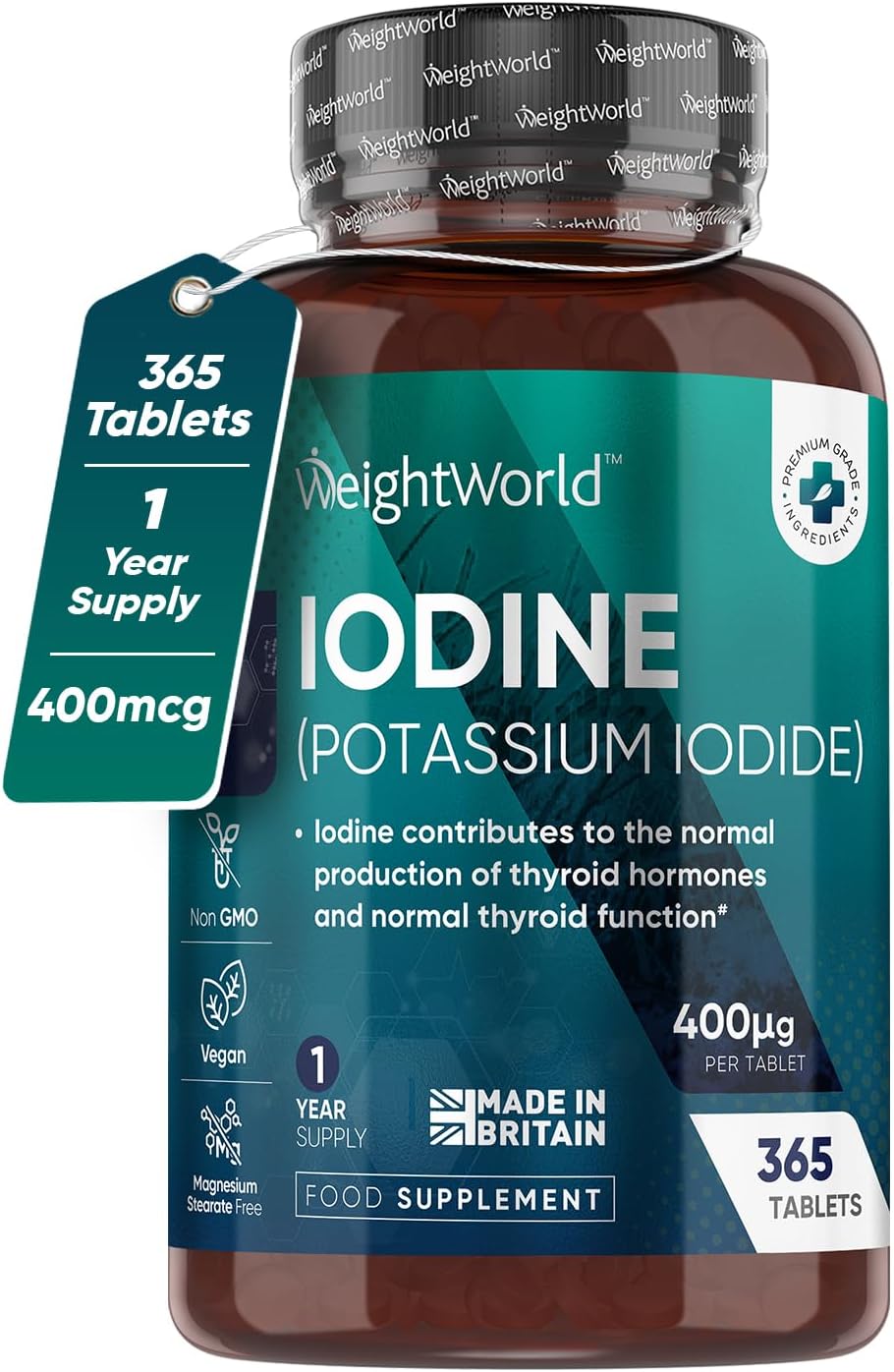 Iodine Tablets 400mcg - 365 Vegan Tablets (1 Year Supply) - High ...