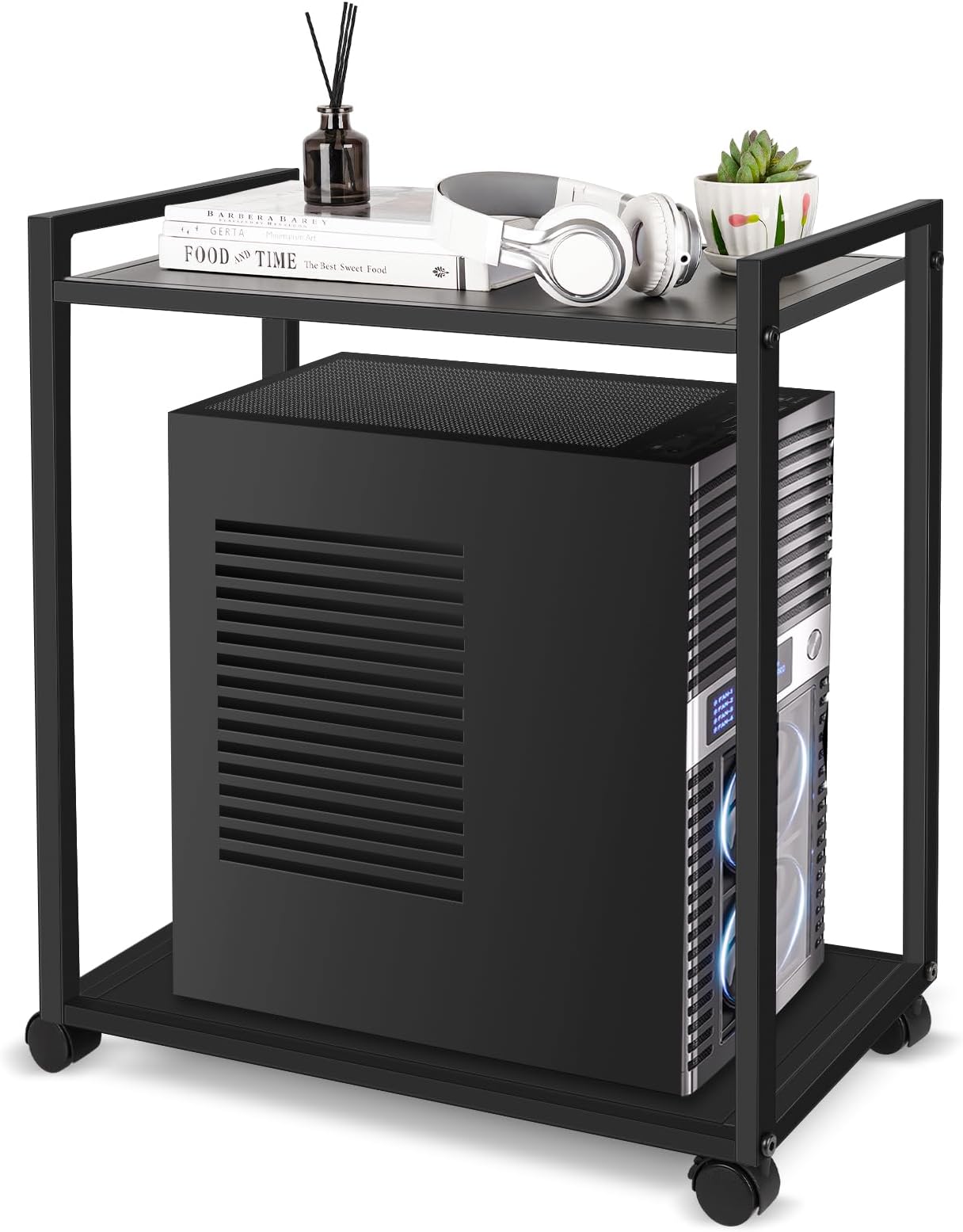 Amazon.com: VIVO Mobile PC Cart with Storage, 2-Tier Shelf CPU Holder ...