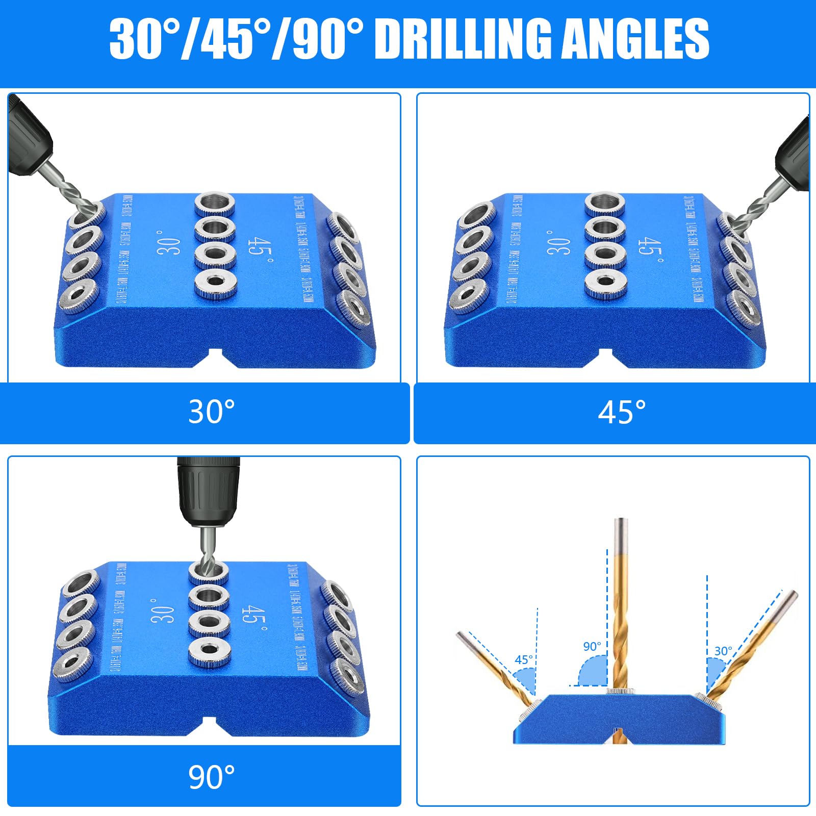 Snapklik.com : Drill Guide Jig, 4 Bits For Straight And 30 45 90 Degree ...