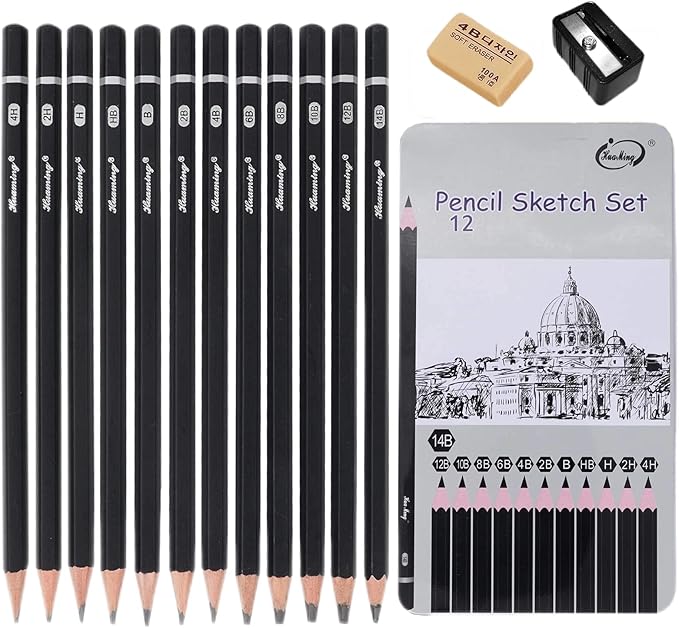 MAIHUO 12 Pcs Drawing Pencils Set,2B Graphite Penci, 4B Pencils,HB ...