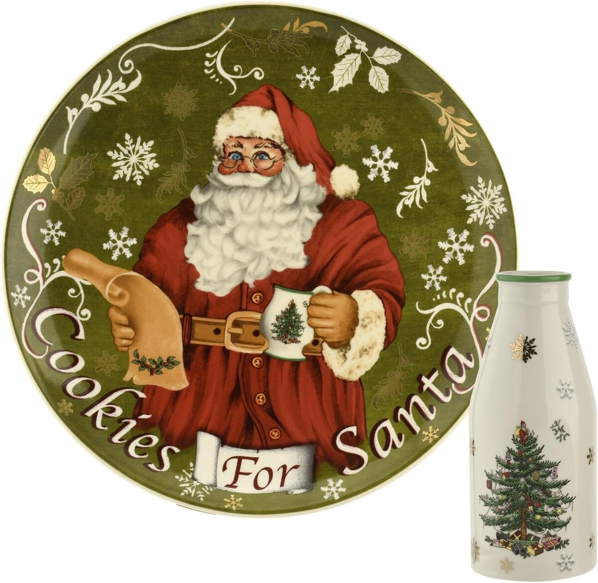 Amazon.com | Spode Christmas Tree Plate & Bottle Set (2-Piece) – 8.5 ...