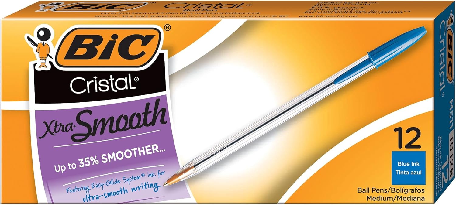 Business Medium Point Pen-1.0mm-Blue BIC Crystal Ultra Smooth Ball ...