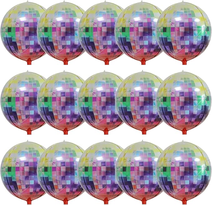 15pcs Multicolor Disco Ball Balloons Decorations 22 Inch, 4D Disco ...