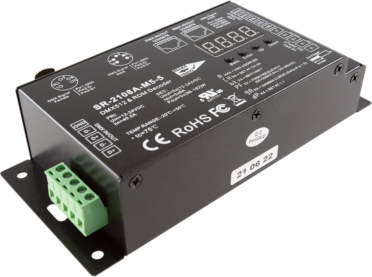 Amazon.com: SIRS-E 5 Channel CV DMX RDM Digital PWM Decoder 8/16 bits for RGB & RGBW LED ...