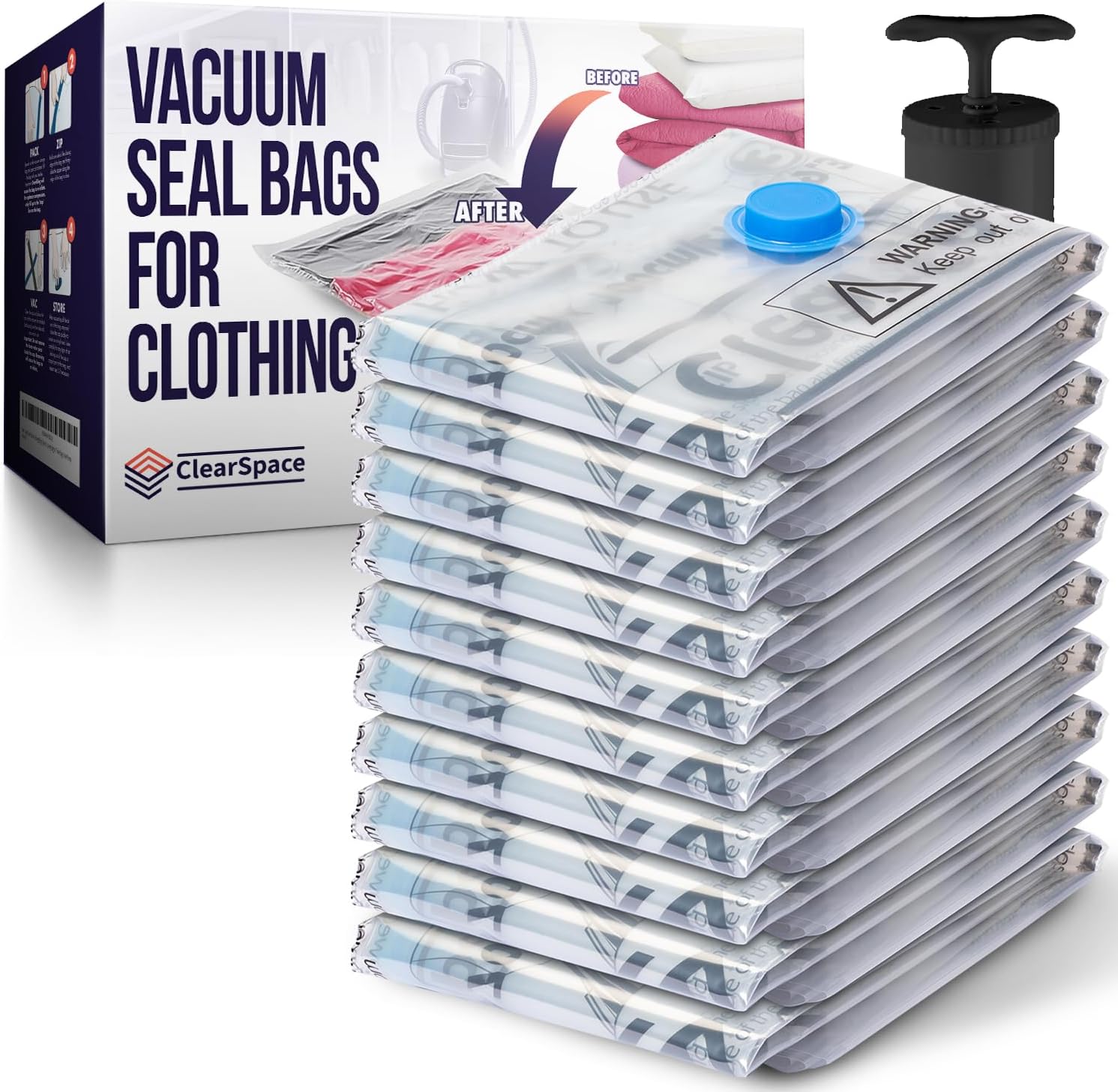 Amazon.com: ClearSpace Vacuum Seal Bags for Clothing, Vacuum Storage ...